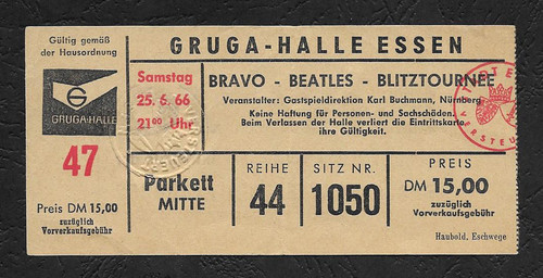 The Beatles 1966 very rare Concert Ticket, Essen, Germany ...