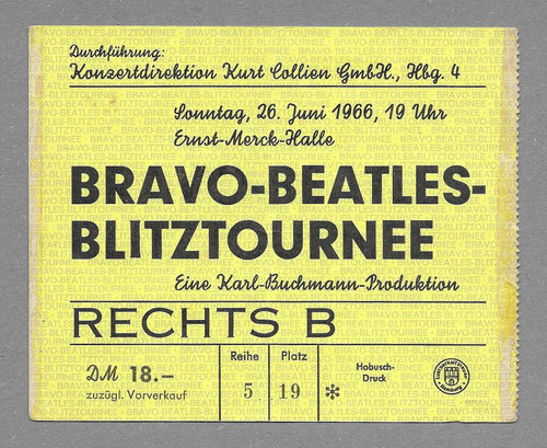 The Beatles 1966 very rare Concert Ticket, Hamburg / Germany ...
