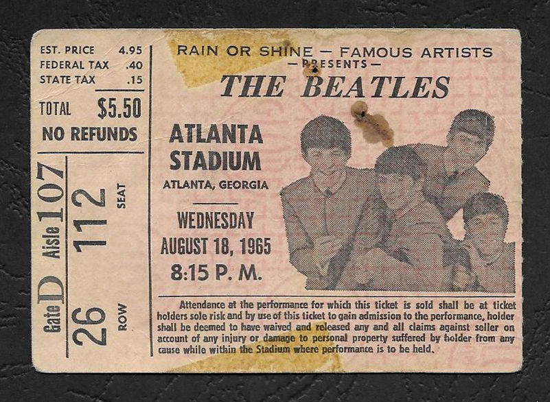 The Beatles 1965 Concert Ticket, Atlanta, U.S.A.. | BavarianBeatlesStore