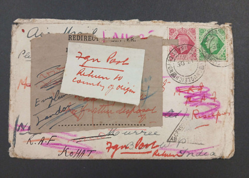 Great Britain World War II Censored Air Mail Chudleigh to Murree, India ...