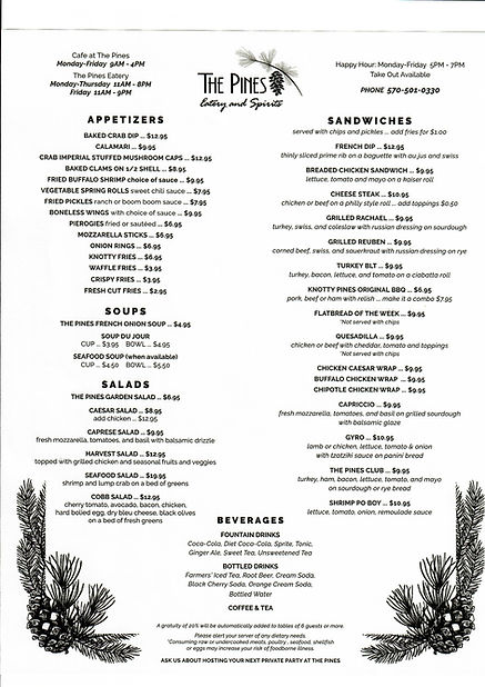 The Pines Eatery and Spirits | Restaurant Menus | Hazleton, PA