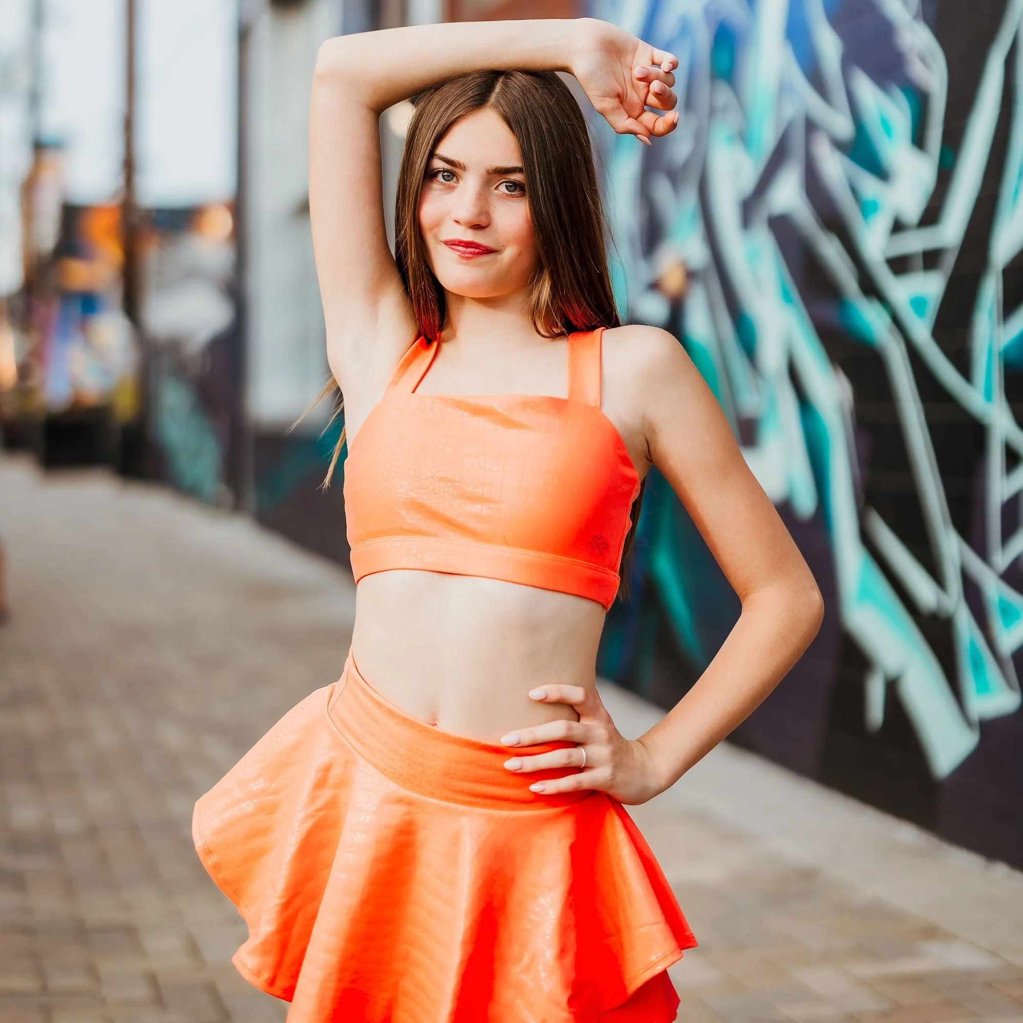 Vitality Bandeau Top - Tangerine Crocodile | cheer-uniforms