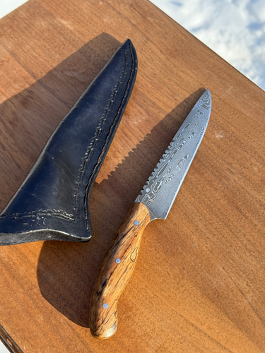 JS Schmidt Damascus spalted maple Gaucho steak knife | NE Knife Sharpener