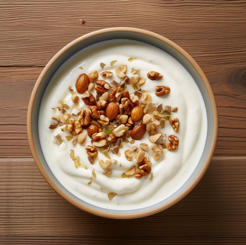 Greek yogurt with a handful of nuts and seeds