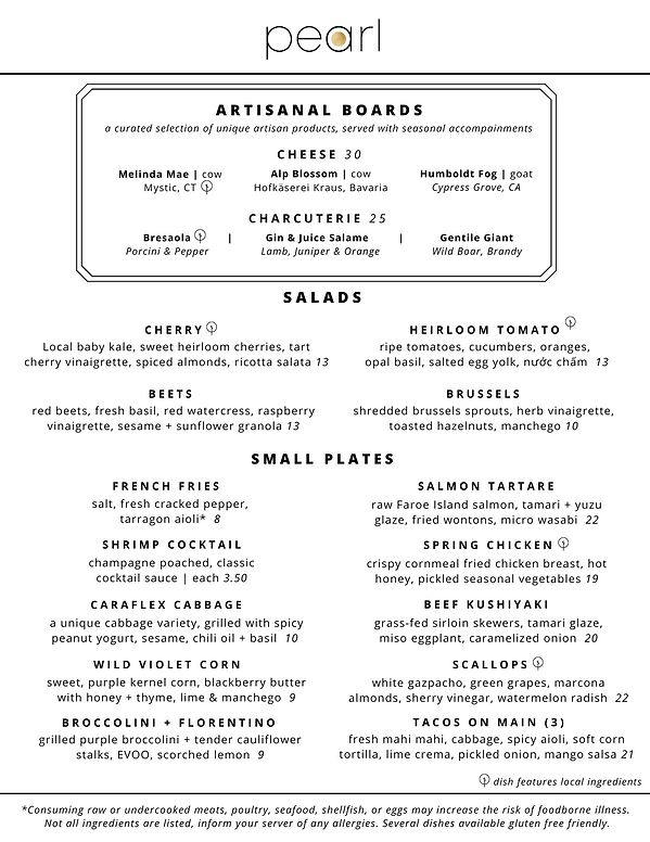 MENUS | Pearl Wine Bar