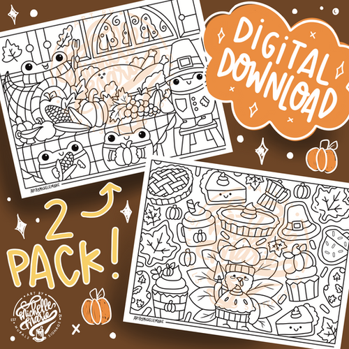 *DIGITAL DOWNLOAD* • THANKSGIVING COLORING PAGES • (2) PACK PRINTABLES ...