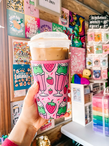STRAWBERRY MILKSHAKE FROG • COFFEE SLEEVE | Art By MichelleMarie
