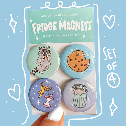 TRASH BUDDIES • MAGNETS • SET OF (4) 1.25" | Art By MichelleMarie