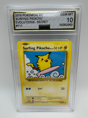 Graded AGS 10 Surfing Pikachu 2016 XY Evolutions 111 Holographic ...