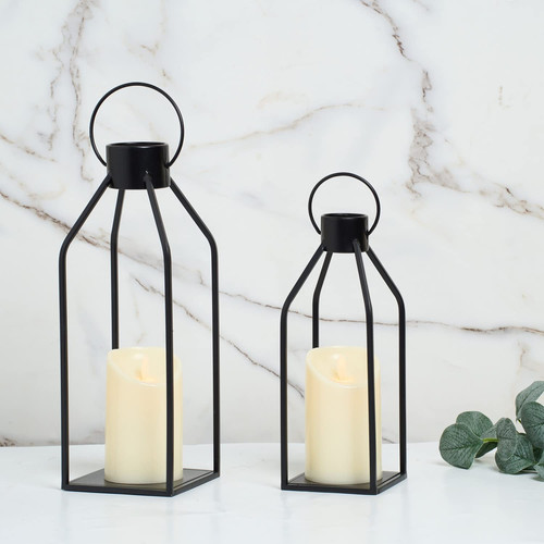 Modern Farmhouse Lanterns Set with Flickering LED Candles | Moringa Young