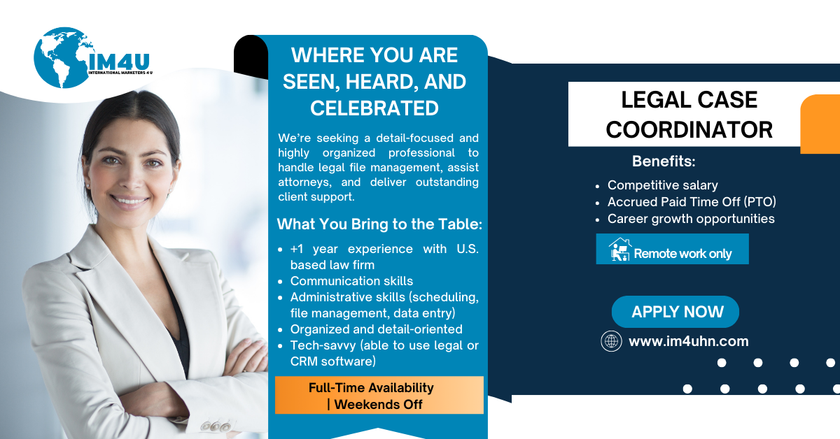 Position Available | IM4U | Legal Case Coordinator