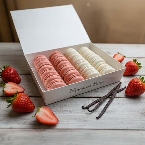 Macarons Strawberry and Vanilla, 24 count | French Macaron Store
