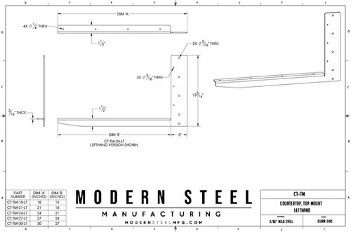 24" Concealed Countertop Bracket | TOP MOUNT | Modern Steel