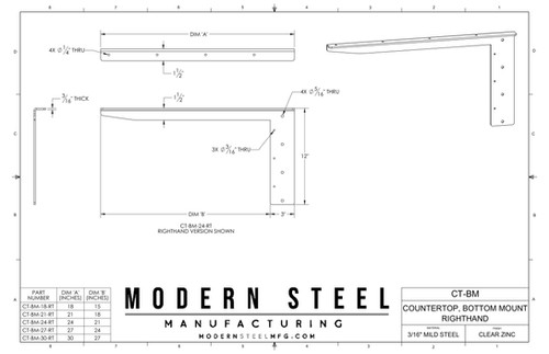 24" Concealed Countertop Bracket | Modern Steel