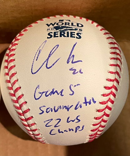 Chas McCormick Autographed 2022 World Series Ball wt "Game 5 Saving ...