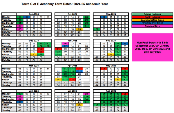 Term Dates | ACE | Torre Church of England Academy | Devon