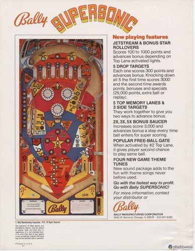 Supersonic Pinball Machine by Bally 1979 | Orange County Pinballs