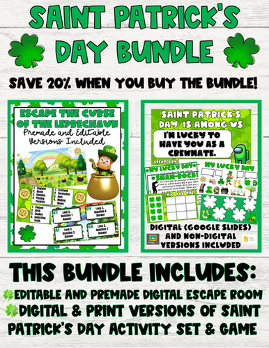 Saint Patrick's Day Bundle: Escape Room and Activity Set Included ...