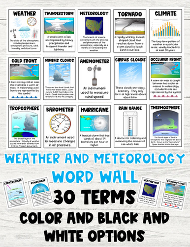 Weather and Meteorology Word Wall: Color and Black and White Versions ...