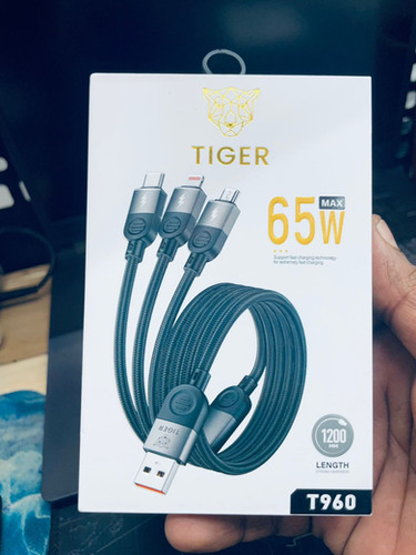 TIGER T960 3-in-1 Fast Charging Cable (65W Max) Quick Charge Compatible ...