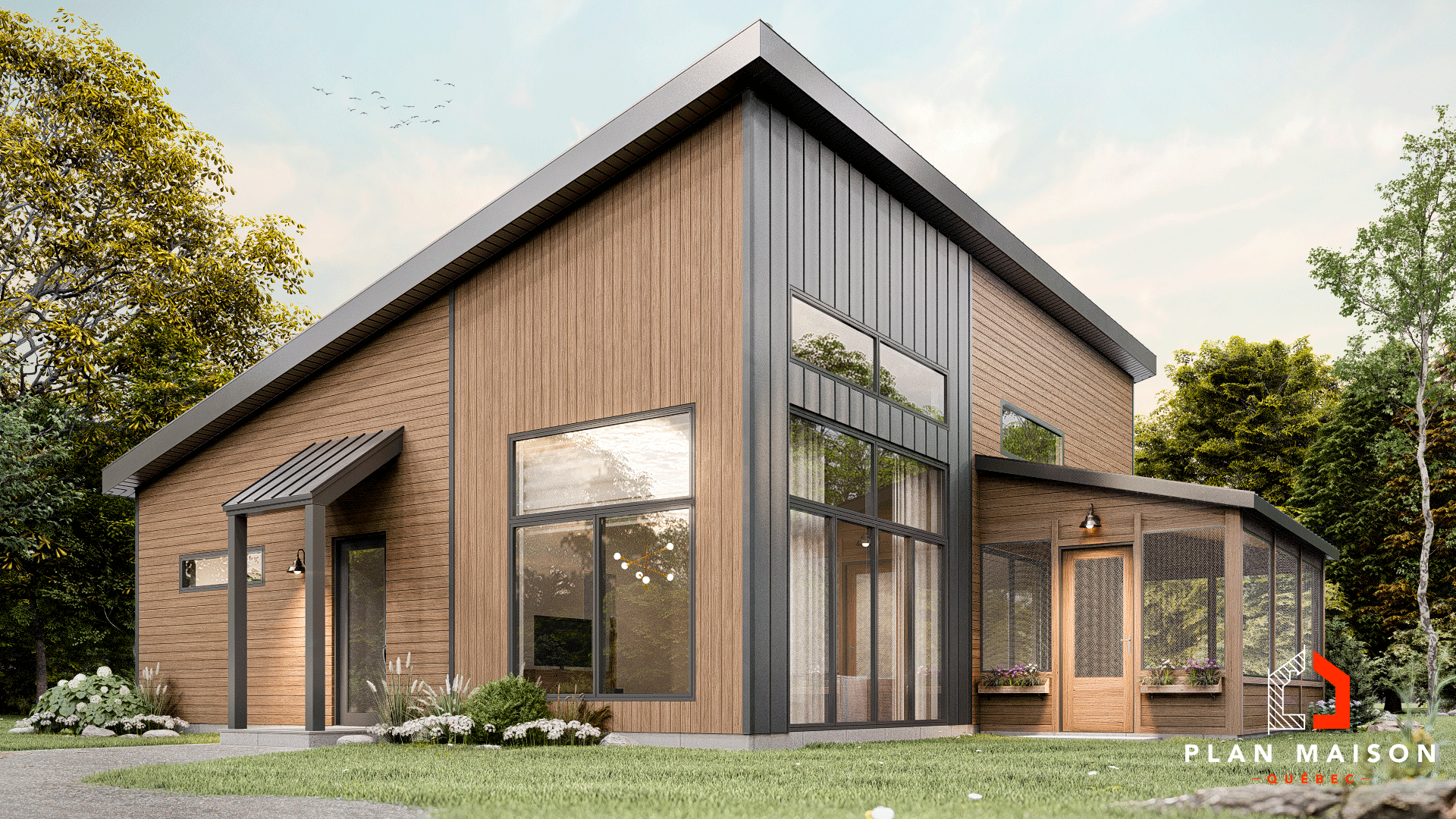 Modern single storey wooden house | Plan Maison Québec