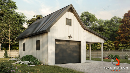 Garage plan with carport and workshop | Plan Maison Québec
