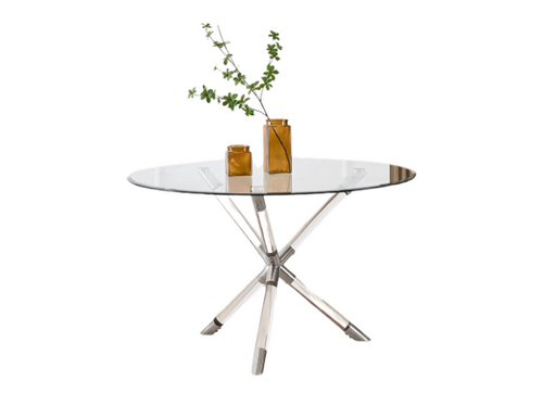 Round Stainless Steel Dining Table with Glass & Acrylic | Desley Furniture