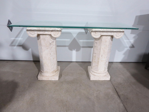 Glass w/ Stone like Pillar Console Table | Stella's