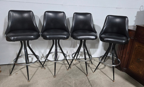 MCM Vinyl Chrome 4 Counter HeightBar Stools | Stella's