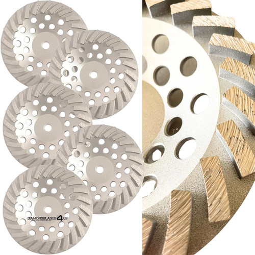 5 Pack 7" Turbo 24 Segment Pro Grade Diamond Cup Grinding Wheels for ...