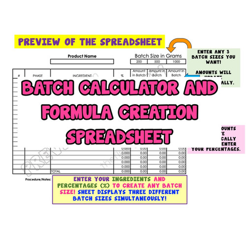 BATCH CALCULATOR AND FORMULA CREATION SPREADSHEET | The Fluffy Bubble