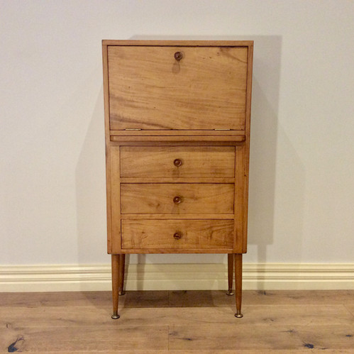 Mid Century Handmade Solid Oak Drop Front Cabinet with Atomic Legs ...