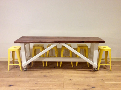 Vintage Industrial Kitchen Island Bench on Rolling Castors. | mrbeams
