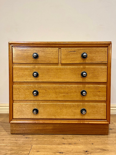 M9035- Restored Oak Mid Century Five Drawer Chest | mrbeams