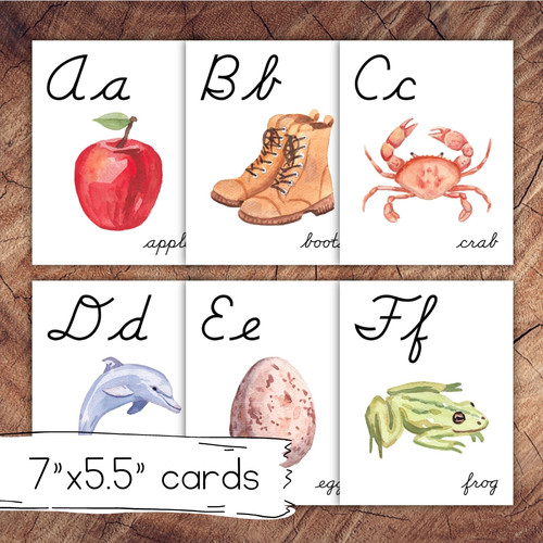 Cursive Alphabet Cards Set, Watercolour Images | Little Spark Company