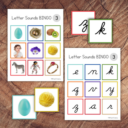 Cursive Letter Sounds Bingo Set 3, Real Images | Little Spark Company