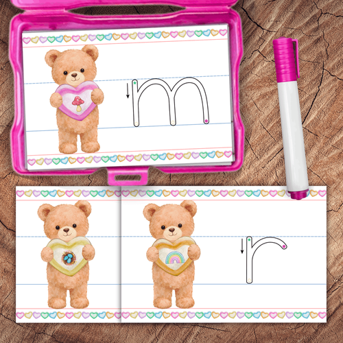 Valentine Bears Printing Primer Cards, Lowercase Edition | Little Spark ...