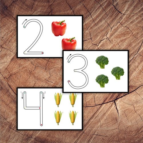 Fruits & Vegetables Number Primer Cards | Little Spark Company