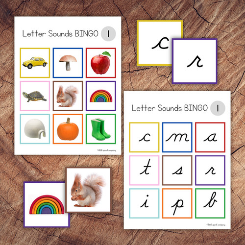 Cursive Letter Sounds Bingo Set 1, Real Images | Little Spark Company