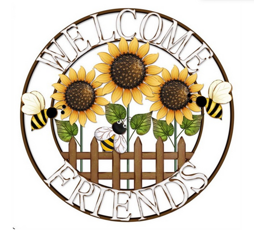 Welcome Friends Sunflower & Bees Circle Plaque | Jetty’s