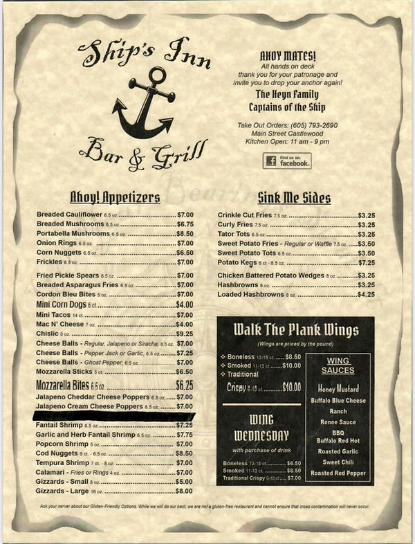 Menu | Ship S Inn Bar Gri
