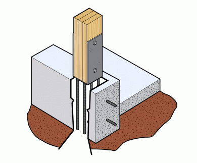 Wet Set Bracket (6x6 Post) - Steel Bracket with Rebar | Strouds Steel Truss