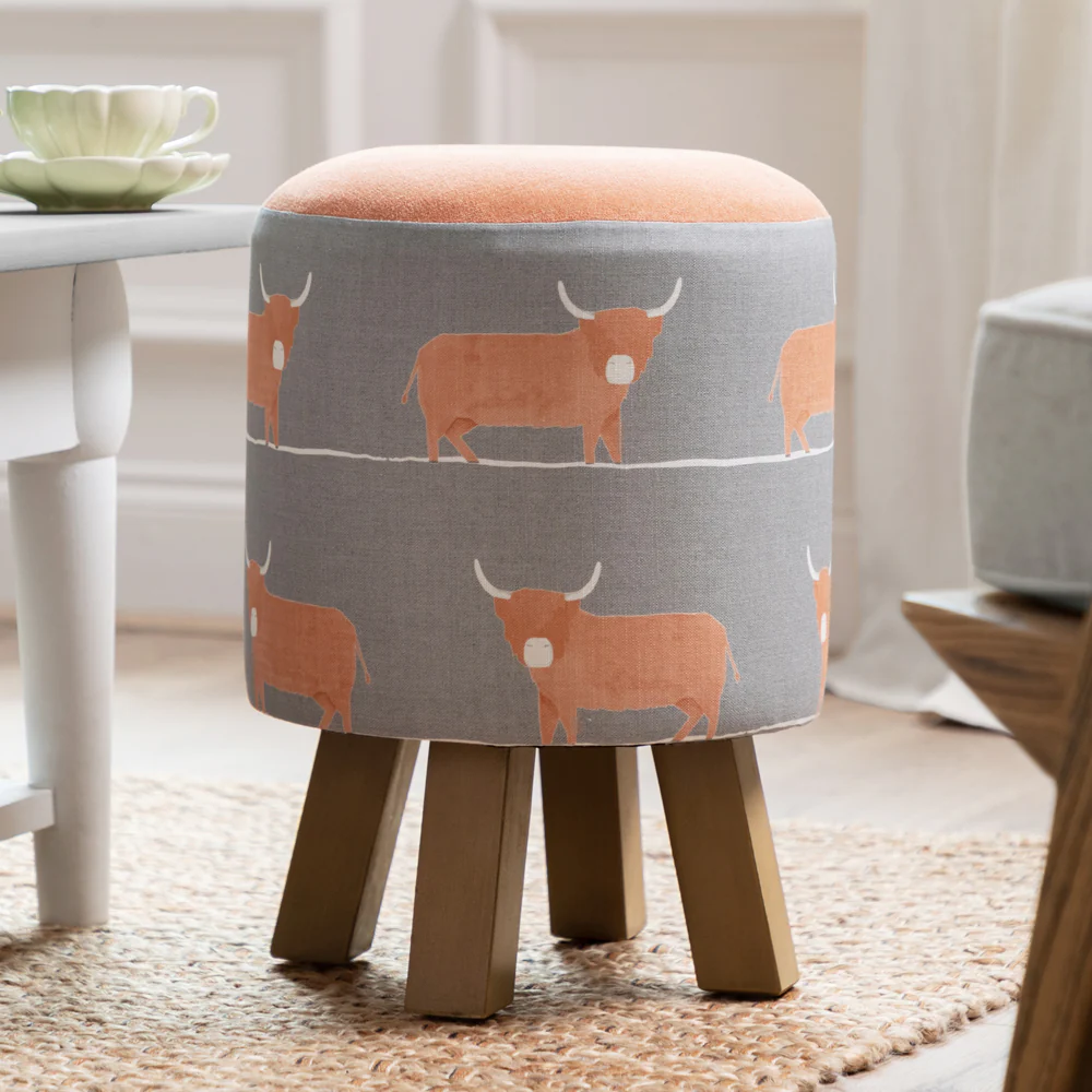 Dougal Monty Round Footstool Granite | Norca Rug Co.