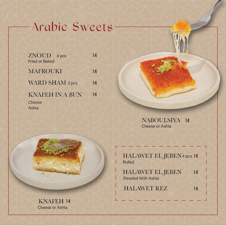 Menu | Kasr Sweets