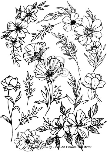 Line Art Flowers II Mirror - Rub-on Image Transfer | Belle Maison