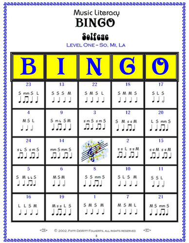 Solfege Music Literacy Bingo Level 1 | Patti DeWitt