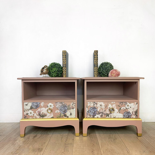 Stag Bedside Tables in Floral and Pink | Kimteriors