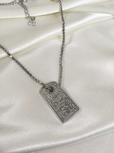 Dior Rhinestone Dog Tag Necklace Crystal Chain | Tokyo Roses Vintage