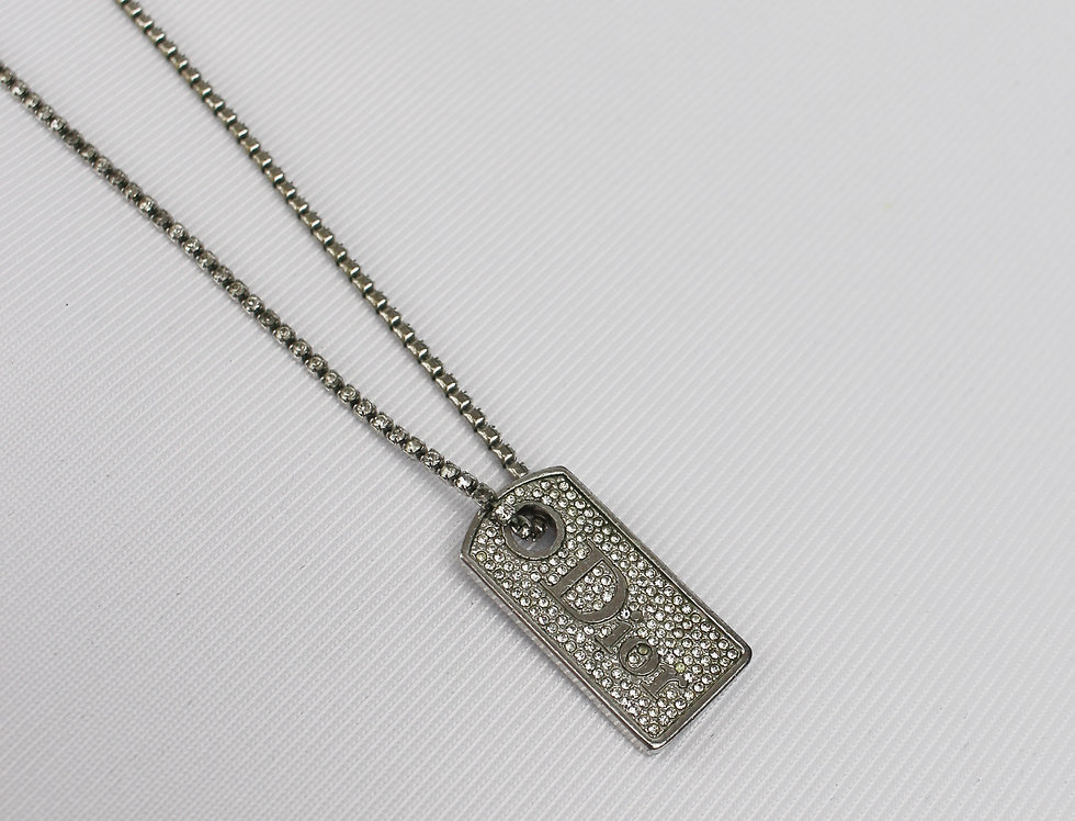 Dior Rhinestone Dog Tag Necklace Crystal Chain | Tokyo Roses Vintage