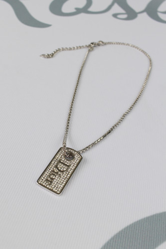 Dior Rhinestone Dog Tag Necklace Crystal Chain | Tokyo Roses Vintage